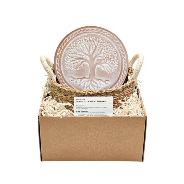 KORISSA Neutrals Bread Warmer & Wicker Basket Tree Of Life Round - Orange