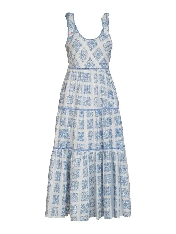 ROSE & NANCY Printed Lace Trim Maxi Sun Dress - Blue/white