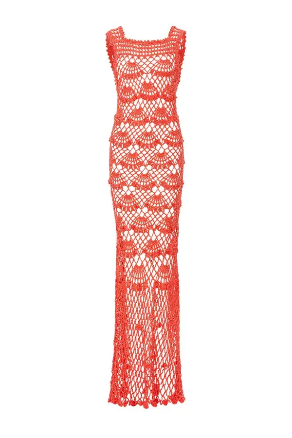 ANDREEVA Handmade Crochet Maxi Dress - Orange