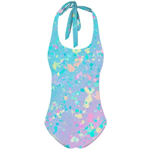 ALOHA FROM DEER Halterneck Splashed Print One Piece Swimsuit