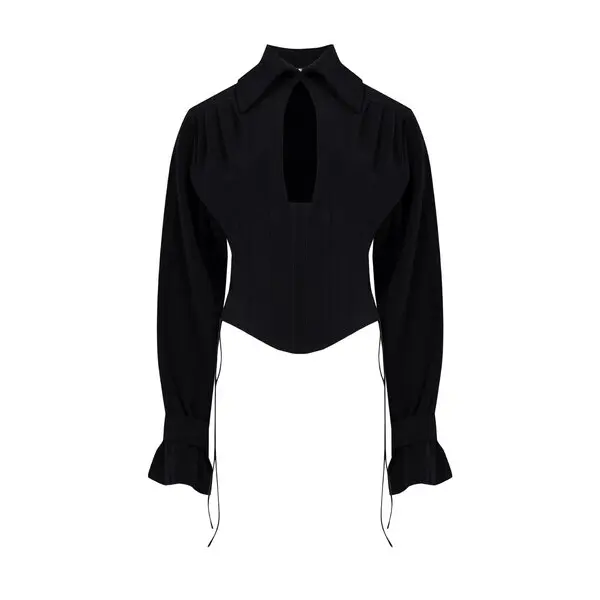 PCFG Corset Fitted Stretch Virgin Wool Blend Blouse