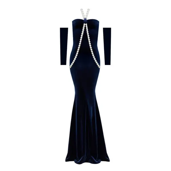 NUR KARAATA Velvet Gown With Pearl Embellishments