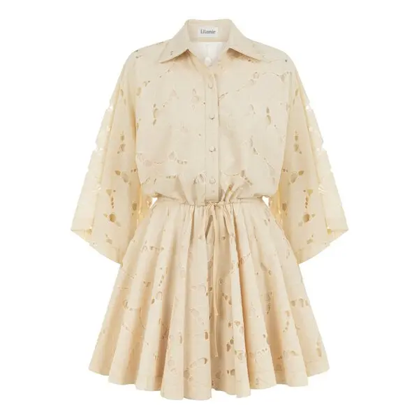 LILAMIE Oversized Resort Jumpsuit With Eyelet Detailing - Beige