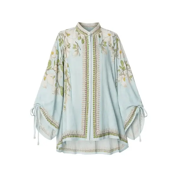 RAISHMA Hilda Floral Print Viscose Crepe Shirt - Blue
