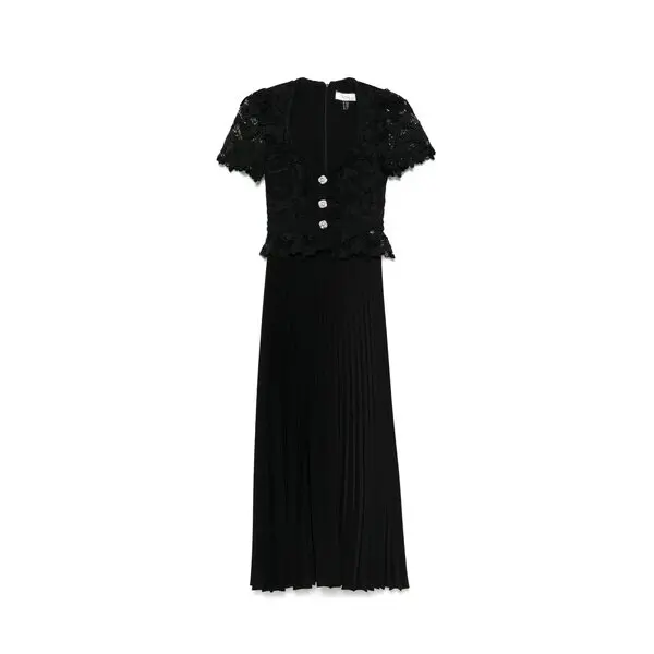 NISSA Lace Bust Pleated Midi Dress