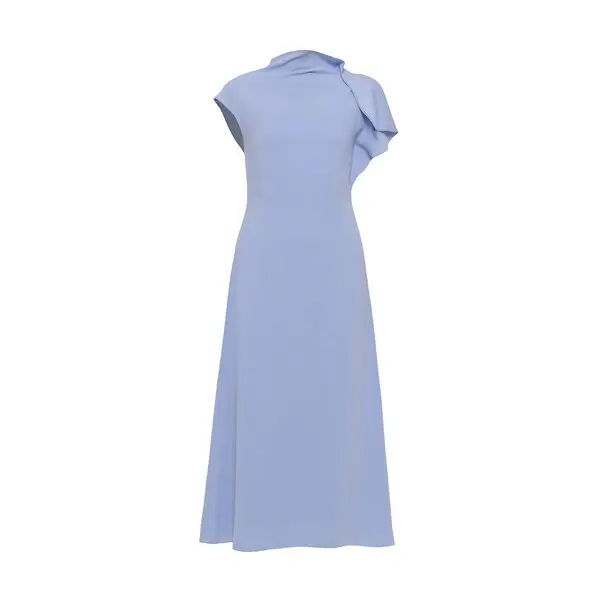 NISSA A-line Crepe Midi Dress - Blue