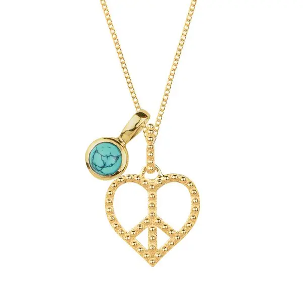 CHARLOTTE'S WEB JEWELLERY Peace Heart Necklace With Turquoise Charm - Gold