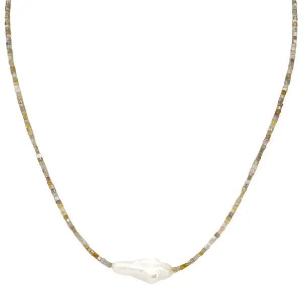 RAHUL'S JEWELS Genuine Multicolor Diamond Cube And Keshi Pearl Necklace - Silver/grey/yellow