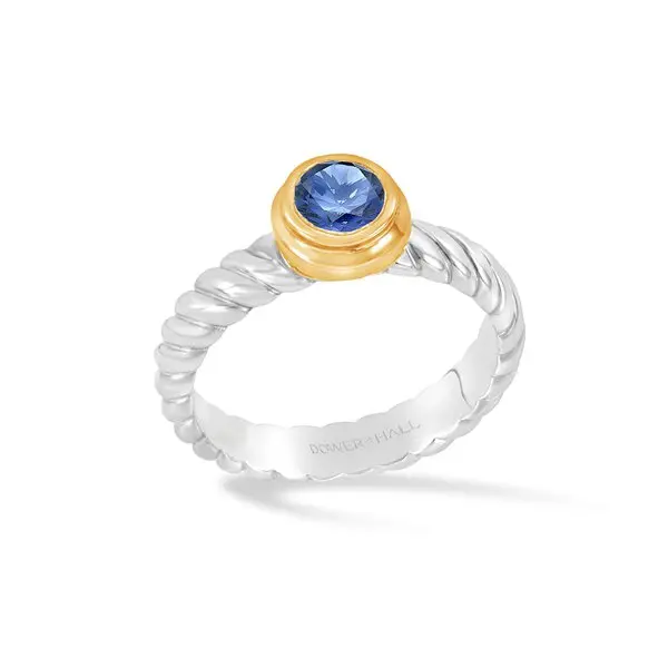 DOWER & HALL Twist Ring With Lab Grown Sapphire - Silver/gold/blue