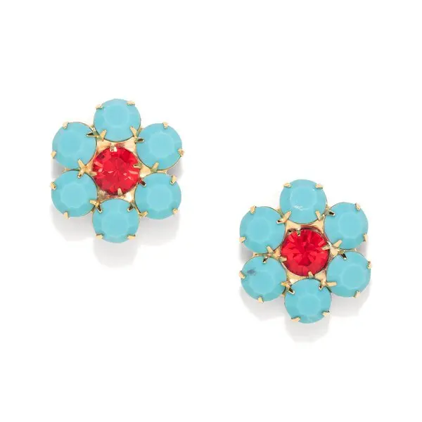 THE PINK REEF Floral Gem Stud Earrings - Blue