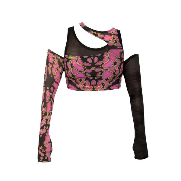 PALOMA LIRA Volt Web Armor Printed Mesh Crop Top