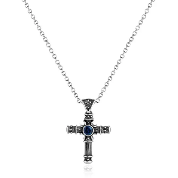 UNALOE Eternal Cross Sapphire Necklace - Blue/silver
