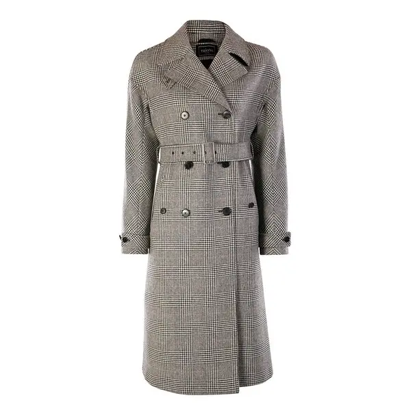 TRIONA Faye Double Breasted Mac Coat - Black/white/grey