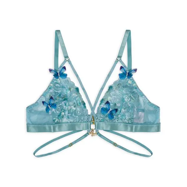 EMPRESS MIMI Madame X Lace Strappy Bralette With Butterfly Detail - Blue