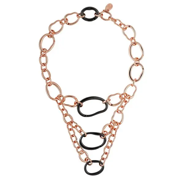 AMNIOTIC Black And Rose Gold Chain Link Collar Necklace - Black/rose Gold
