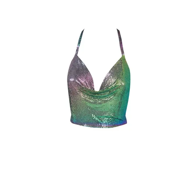 AULALA PARIS Metallic Draped Halter Top - Black