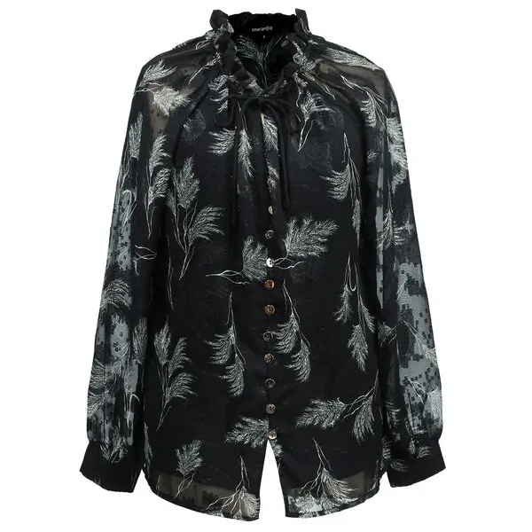 SMART AND JOY Feather Print Chiffon Blouse With Tie Neck