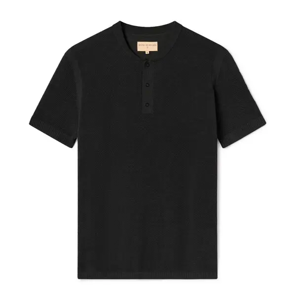 WESTON JON BOUCHER Ss Mandarin Collar Slim Fit Knit Henley - Black