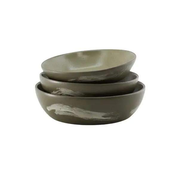 ANATOLIACRAFT Hic Ceramics Set Of Three Sand Small Bowl - Green