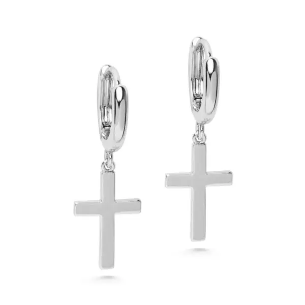 NIALAYA JEWELRY Small Cross Earrings In Stainless Steel - Silver