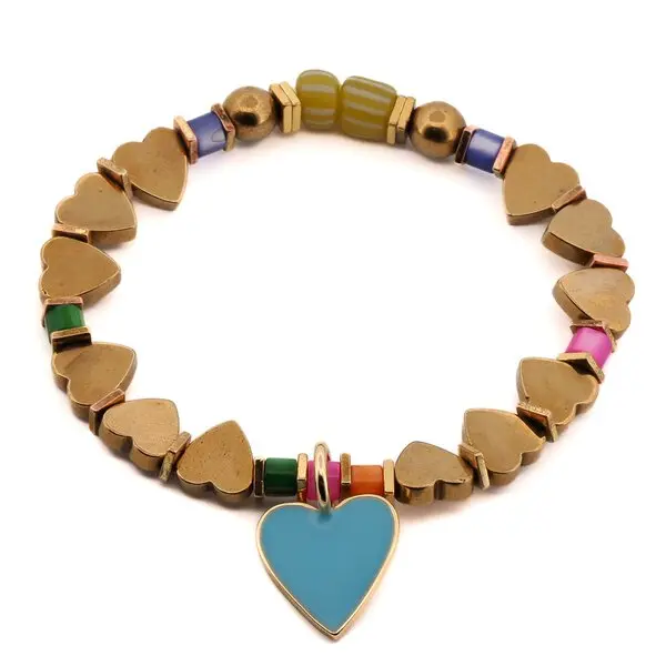 EBRU JEWELRY Gold Beaded Bracelet With Charm - Gold/blue