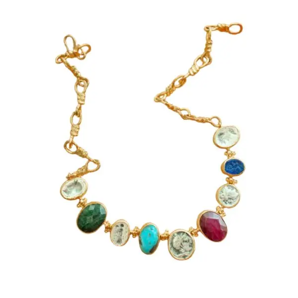 ROZ Eva Multi Stone Choker Necklace - Blue/gray/red/yellow