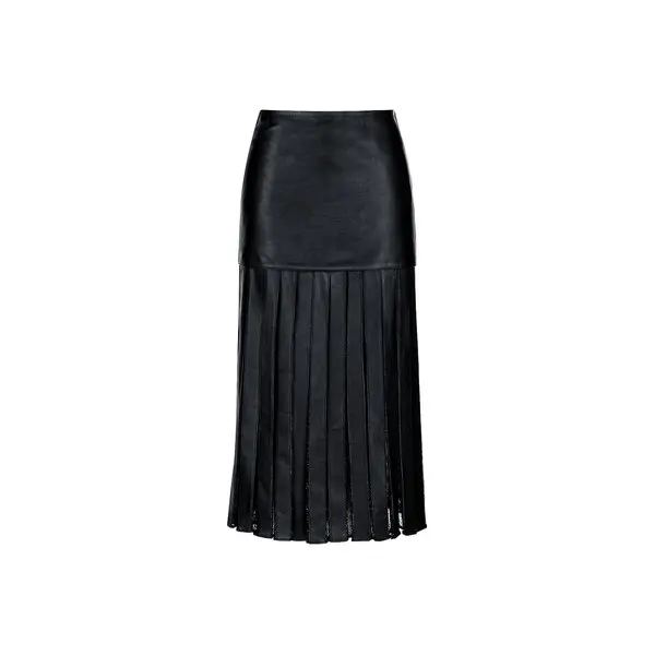 SAINT ONES Dakota Leather Pleated Midi Skirt