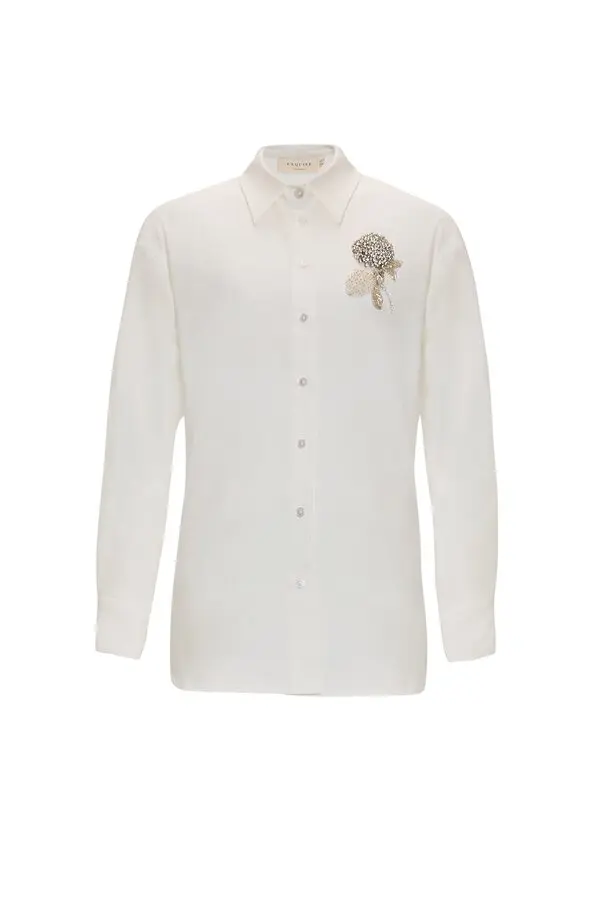 EXQUISE Floral Bead Embellished Shirt