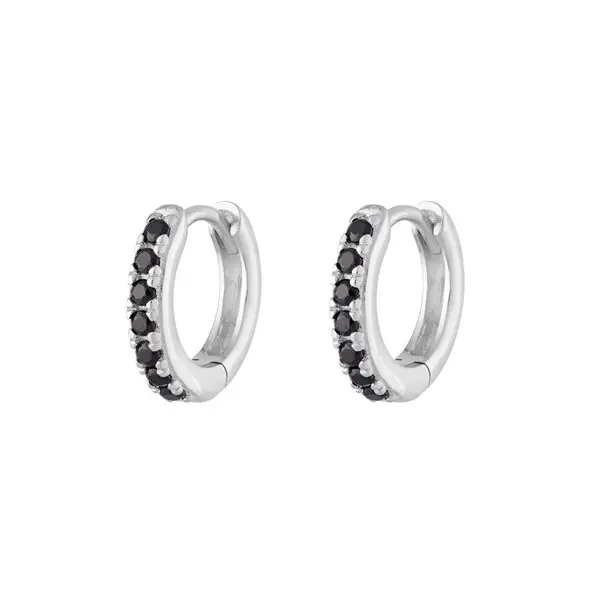 SCREAM PRETTY Huggie Hoop Earrings With Black Stones - Silver/black