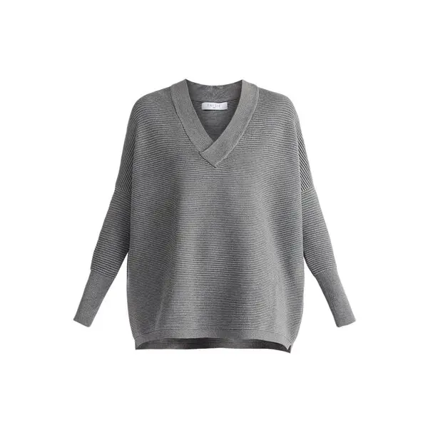 PAISIE V-neck Ribbed Jumper - Grey