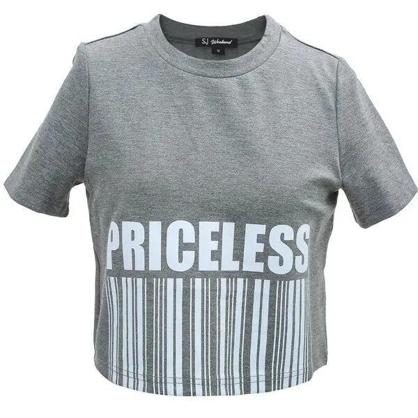 SMART AND JOY Typo Print Crop T-shirt - Grey