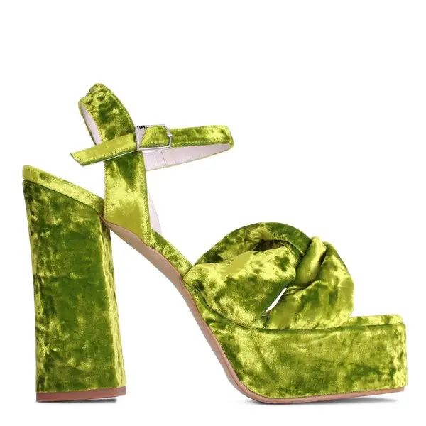 TERRY DE HAVILLAND Tyla Velvet Platform Block Heel - Green