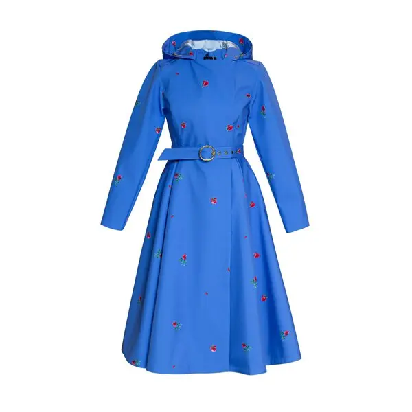 RAINSISTERS Floral Print Trench Coat - Blue