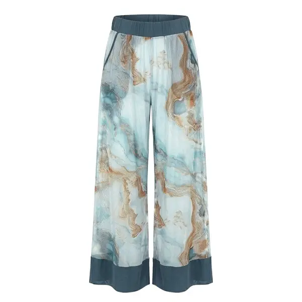 SEROTONE SWIM Printed Mesh Palazzo Pant - Blue