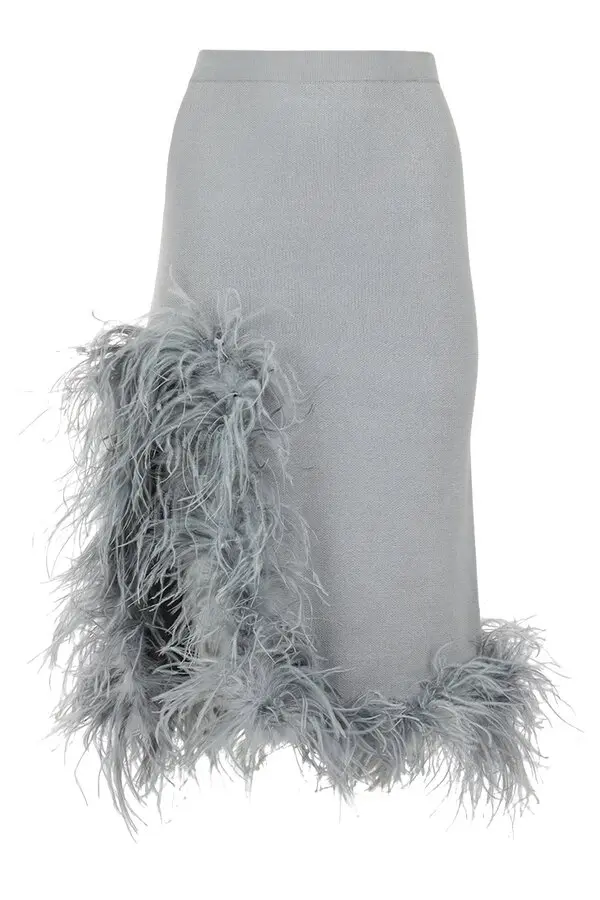 ANDREEVA Knit Skirt With Feather Details - Grey