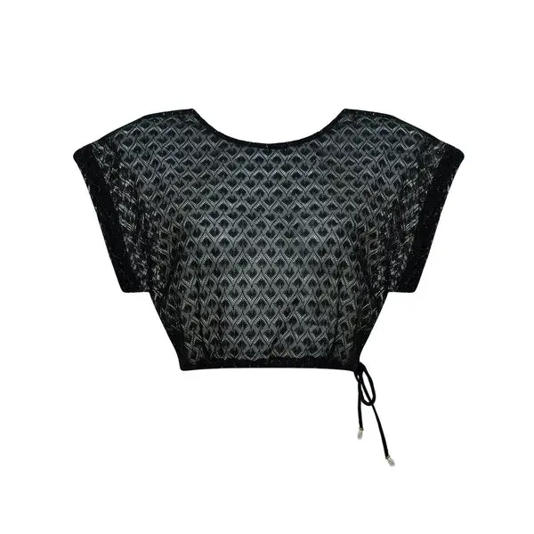 AULALA PARIS Pearl & Shell Side-tie Top - Black