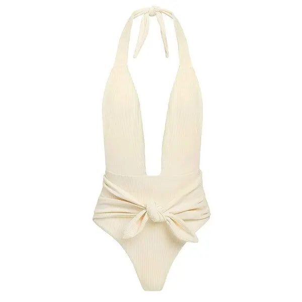 MONTCE Ribbed Tie-up One-piece - White