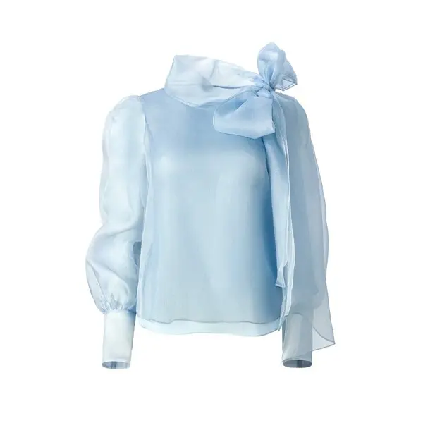 LITA COUTURE Organza Silk Blouse - Blue
