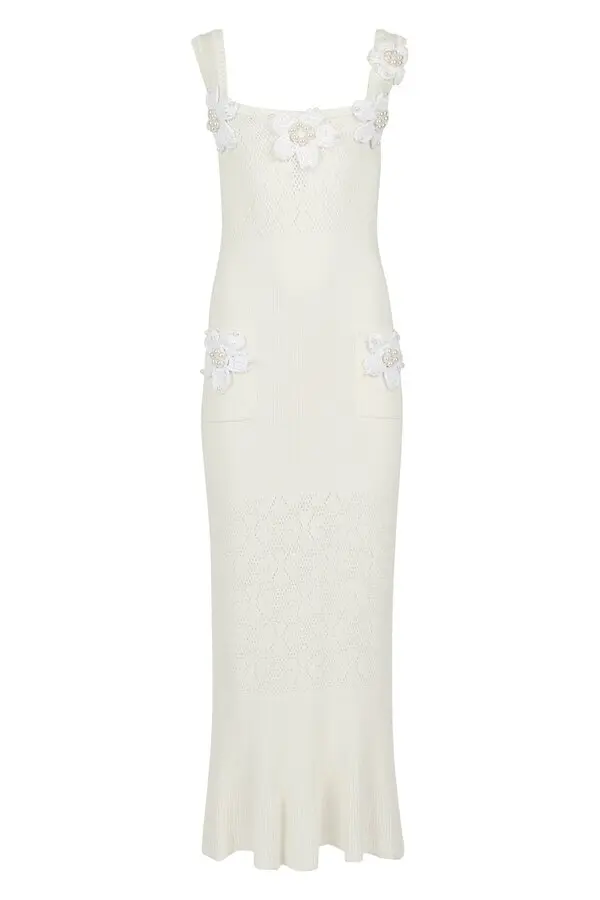 ANDREEVA Knit Dress With Handmade Embroidery - White