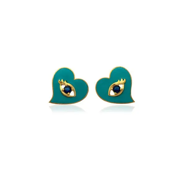 MILOU JEWELRY Turquoise Heart Earrings With Evil Eye - Green