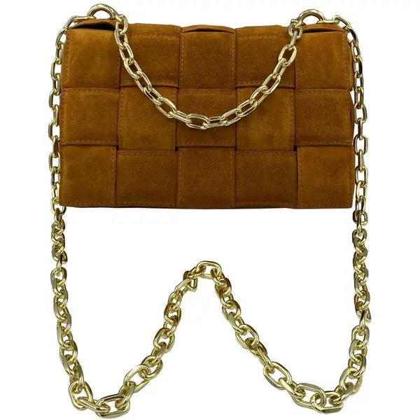 ANGELIKA JOZEFCZYK Braided Suede Handbag With Chain Strap - Beige