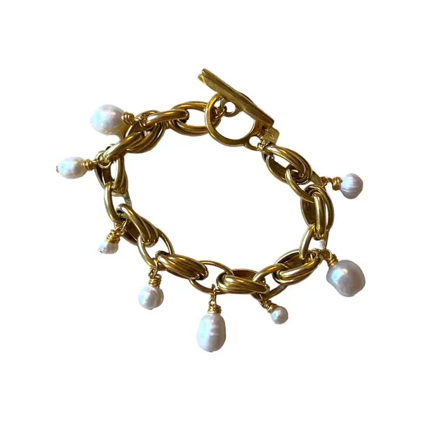 SCCOLLECTION Pearl And Gold Plated Chain Bracelet - Gold/white