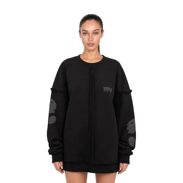 MYSIMPLICATED Oversized Cotton Crewneck Sweatshirt - Black/grey
