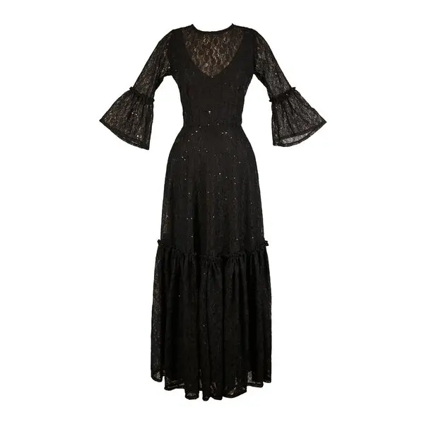 JENNAFER GRACE Sequin Lace Ruffle Maxi Dress