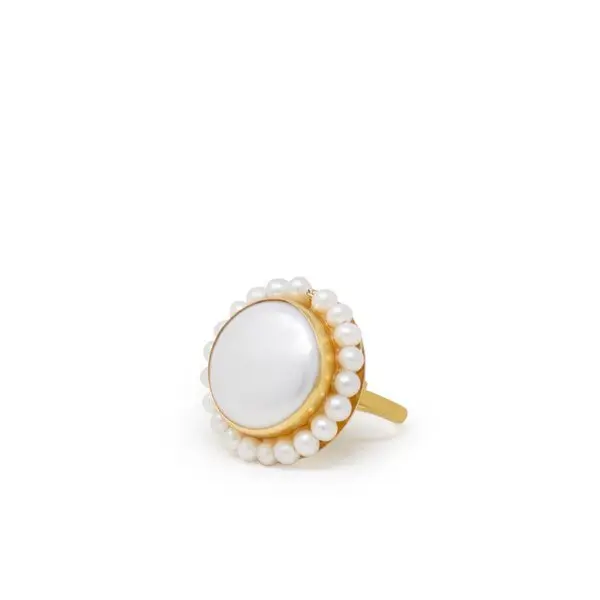 VINTOUCH ITALY Gold Vermeil Pearl Stacking Ring - Gold/white