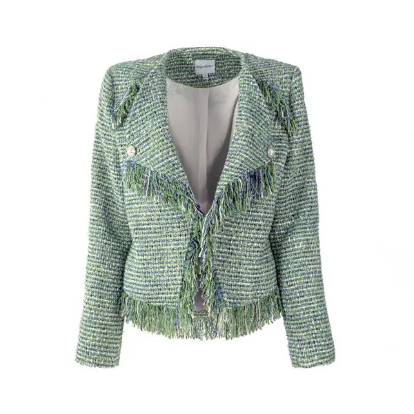SOLGO ATELIER Cora Fringed Tweed Bouclé Moto Jacket