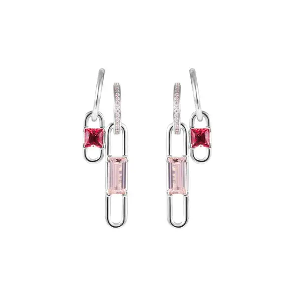 ARTE MADRID Toggle Convertible Double Hoop Earrings With Reversible Charms - Pink