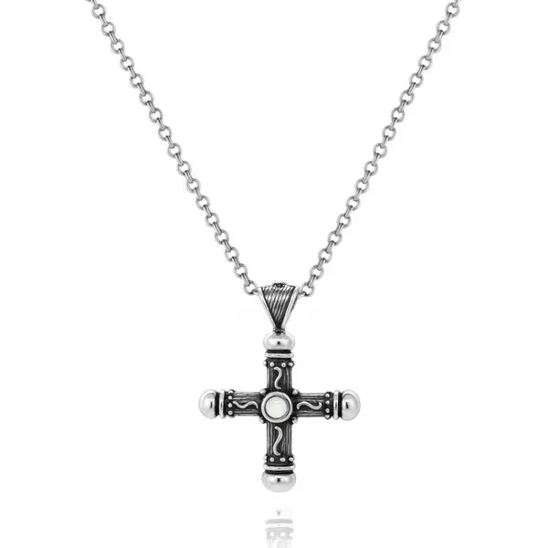 UNALOE Sakros Cross Pendant Necklace - Silver/white
