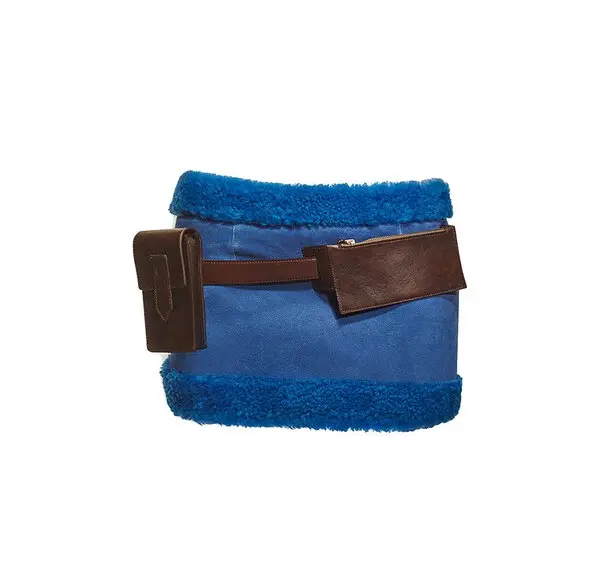 MAISON SEL Mini Shearling And Leather Utility Skirt
