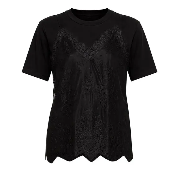NISSA Lace-panel T-shirt - Black